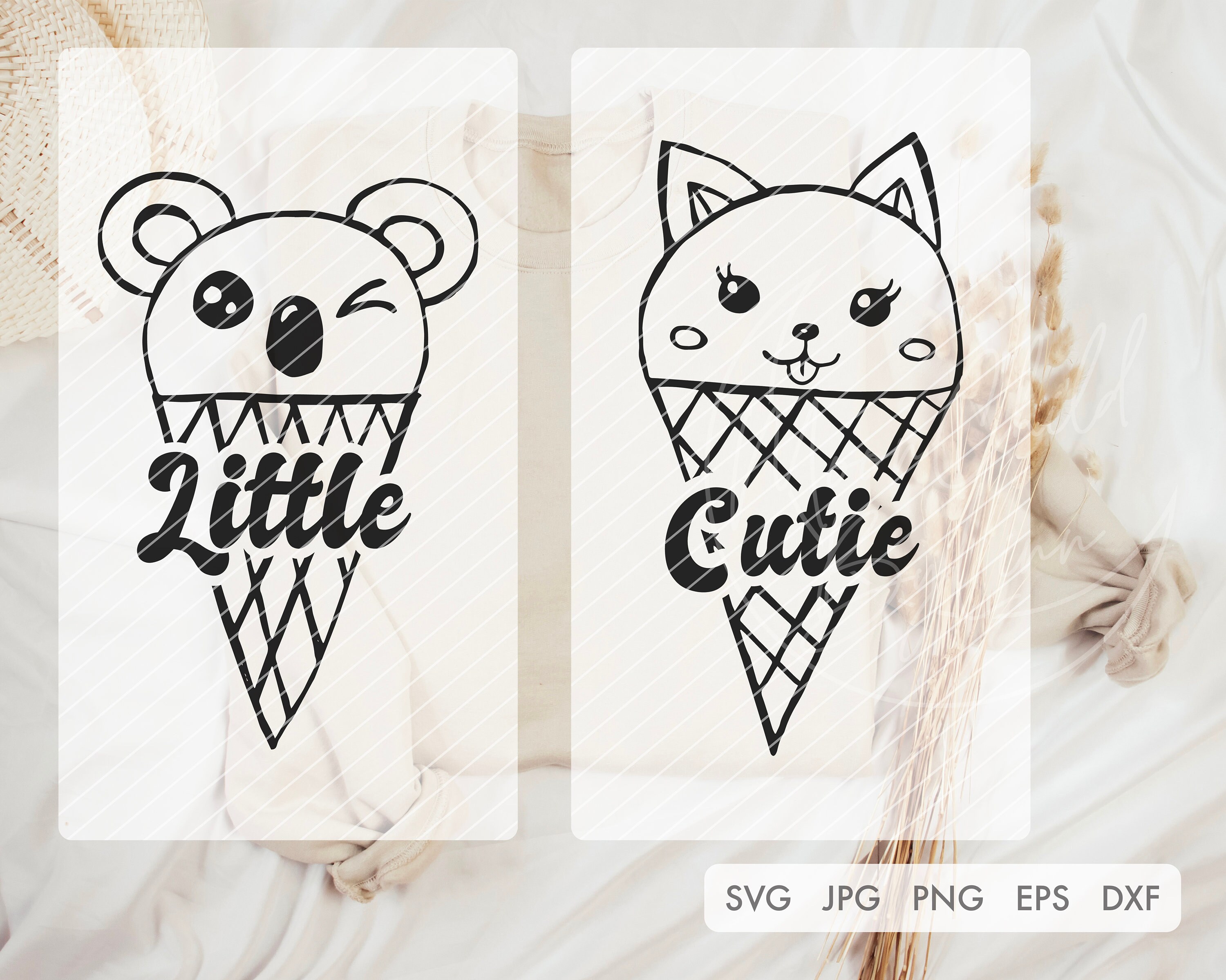 Little Cutie Ice Cream Cone Svg, Cat Svg, Cute Onesie SVG, Kids Cat T ...