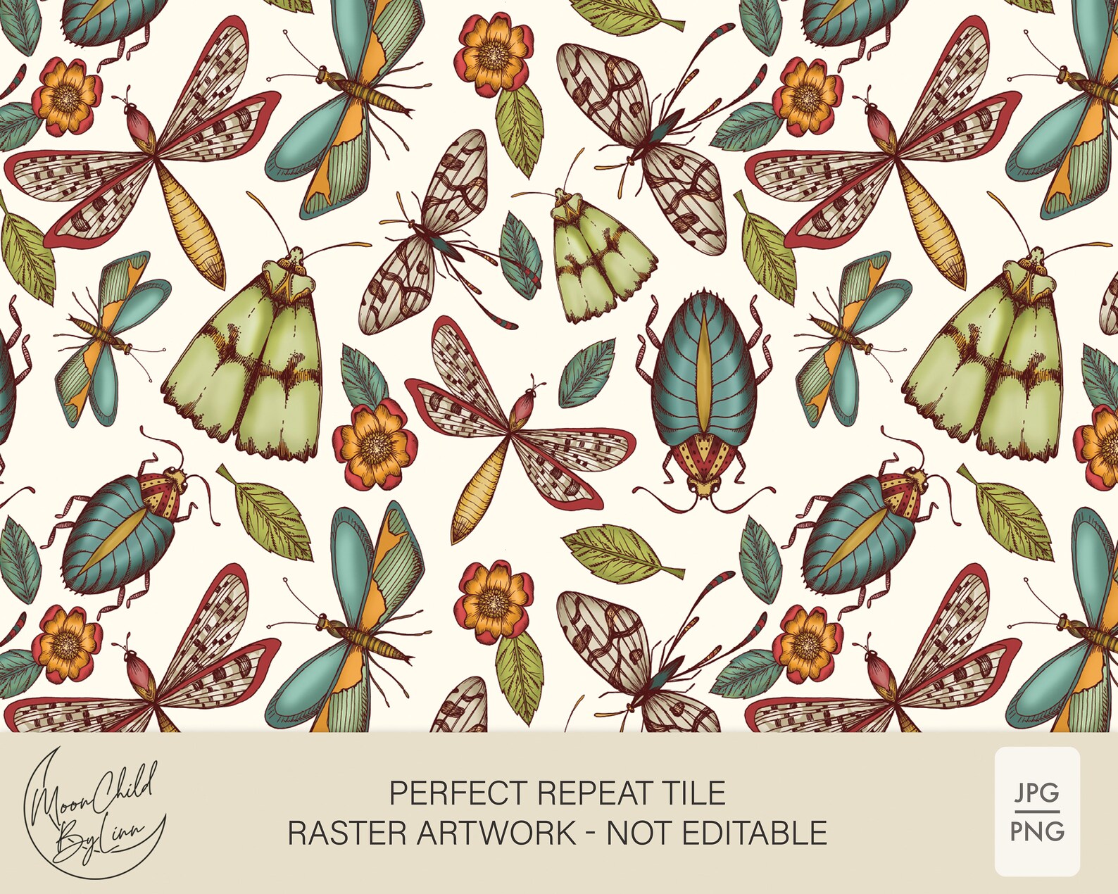 Luxe Bugs Seamless Pattern Design, Fabric Design, Insect Pattern Design ...