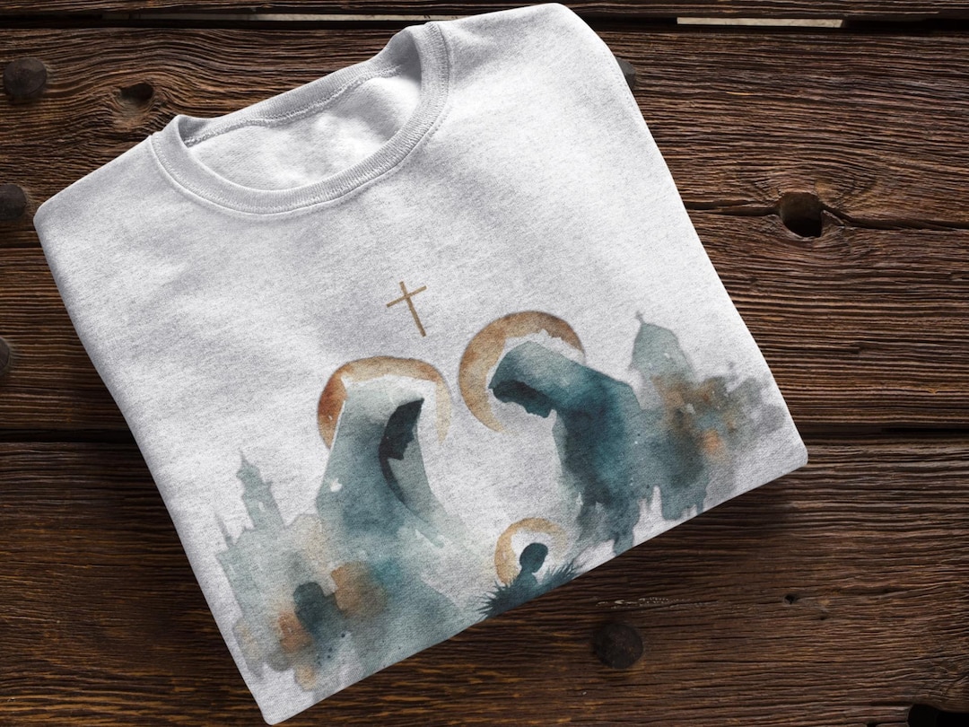 Christmas Nativity Watercolor Sweatshirt, Religious Holiday Jumper ...