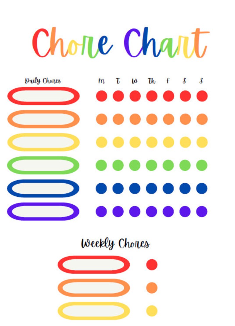 Printable Chore Chart for Kids Color Options - Etsy