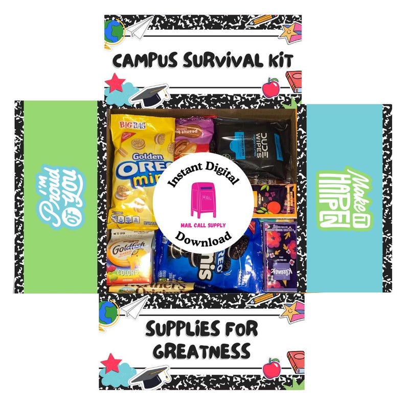 College Survival Kit Themed Instant Download Printable Care Package Box ...