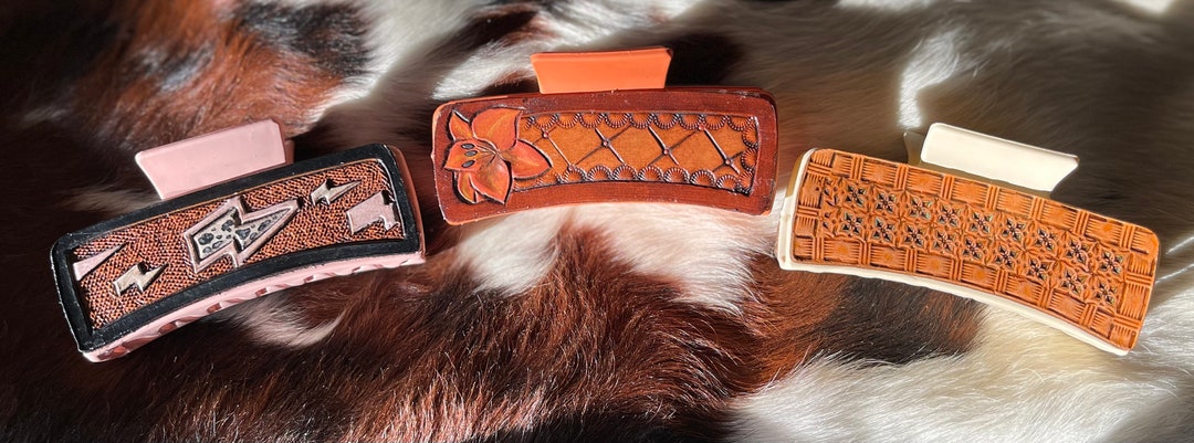 Custom Tooled Leather Claw Clips, Leather Hair Clips - Etsy