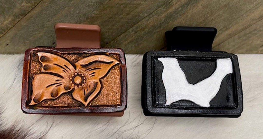 Custom Tooled Leather Claw Clips, Leather Hair Clips, Cow Print, Animal ...