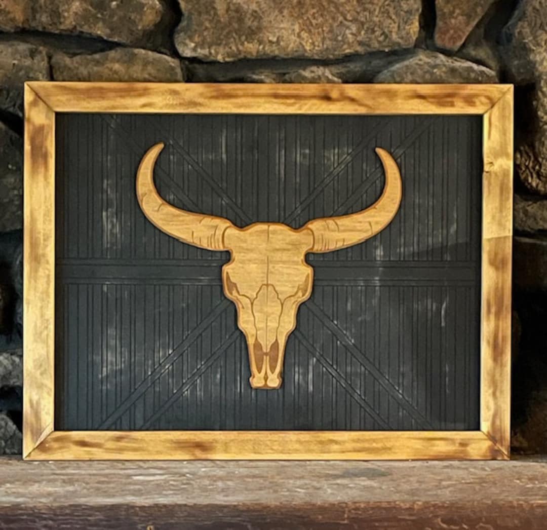 Western Cow Skull Decor, Western Cow Skull Sign, Western Wood Wall ...