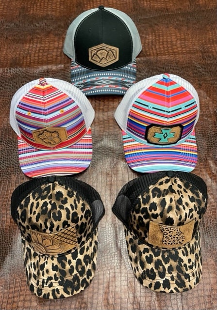 Custom Tooled Leather Caps; Trucker Cap; Serape Cap; Leopard Print Cap ...