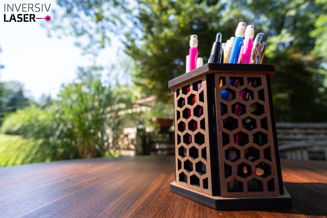 Hexagon Pencil Holder Wooden Pen Cup Desk Organizer Office Storage ...