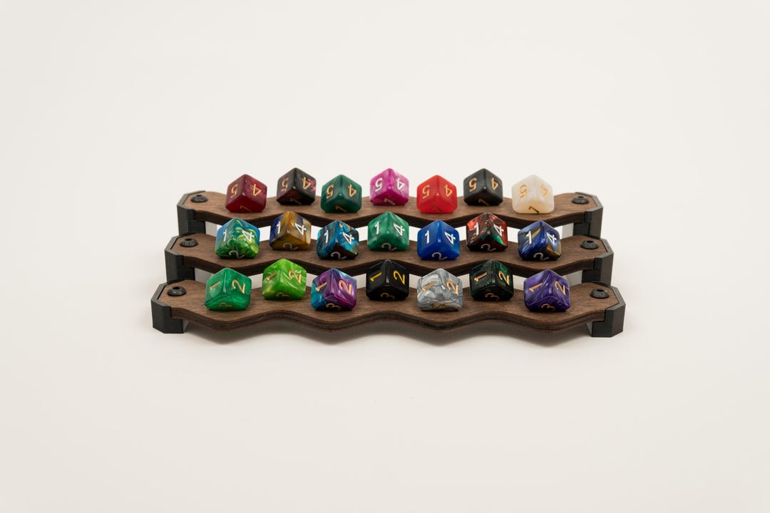 Wavy Wooden D6 Dice Display Stand | Handcrafted 7-piece RPG Dice Holder ...