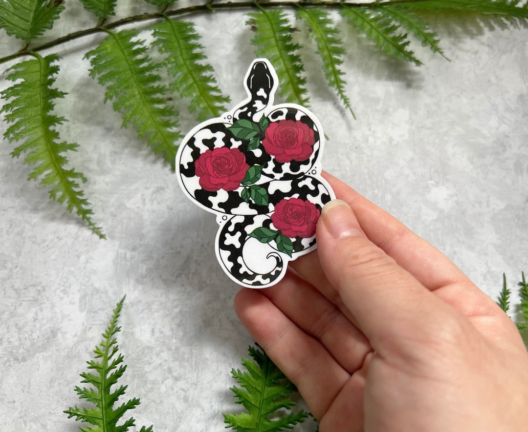 Goth Rose Snake Sticker, Cute Ball Python Sticker, Gift for Snake Lover ...