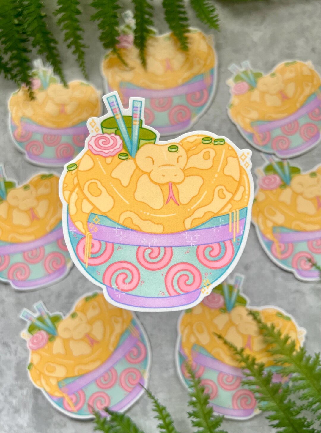 Kawaii Cute Food Snake Noodle Bowl Sticker, Japanese Ramen Decal ...