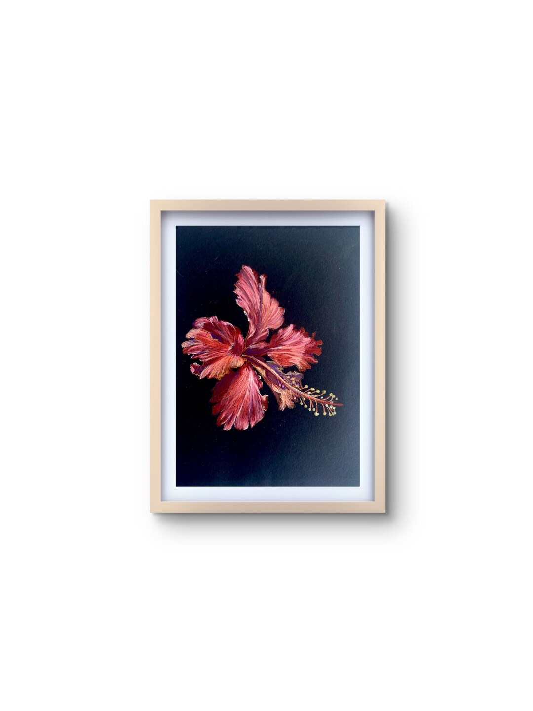 Original Hibiscus Flower Drawing, Red & Yellow Colored Pencil Art, 7x10 ...