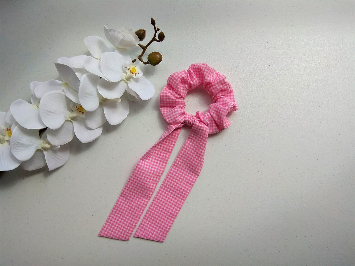Handmade Scrunchie With Ribbon, Hair Tie, Scrunchie With Bow, Hair ...