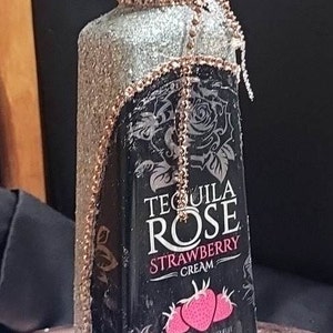 Handmade, Tequila Rose Strawberry Cream Liqueur Bottle, Silver Glitter ...