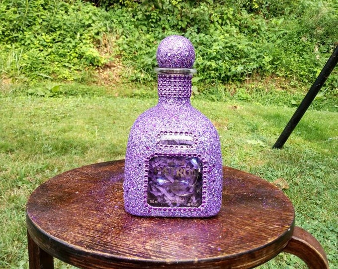 Handmade Purple Patron Silver Tequila Bottle, Glitter, Embellishments ...