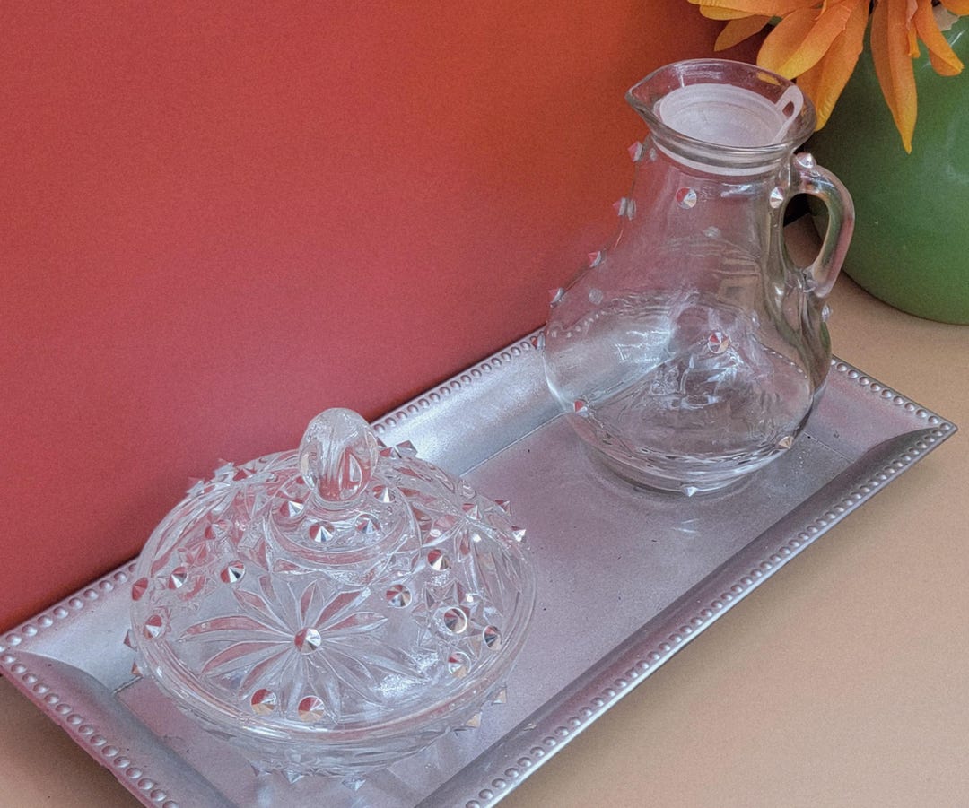 Vintage, Anchor Hocking Candy Dish W/lid & Glass Pitcher W/ship ...