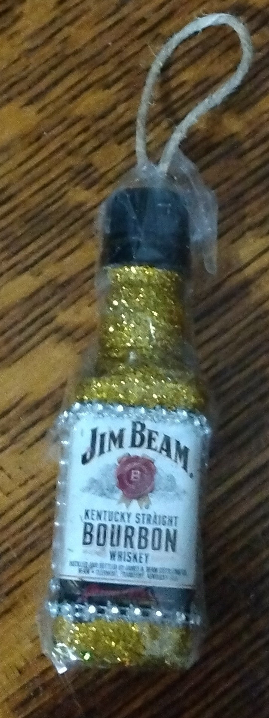 Handmade, Jim Beam, Gold Glitter With Silver Embellishment Trim Mini ...