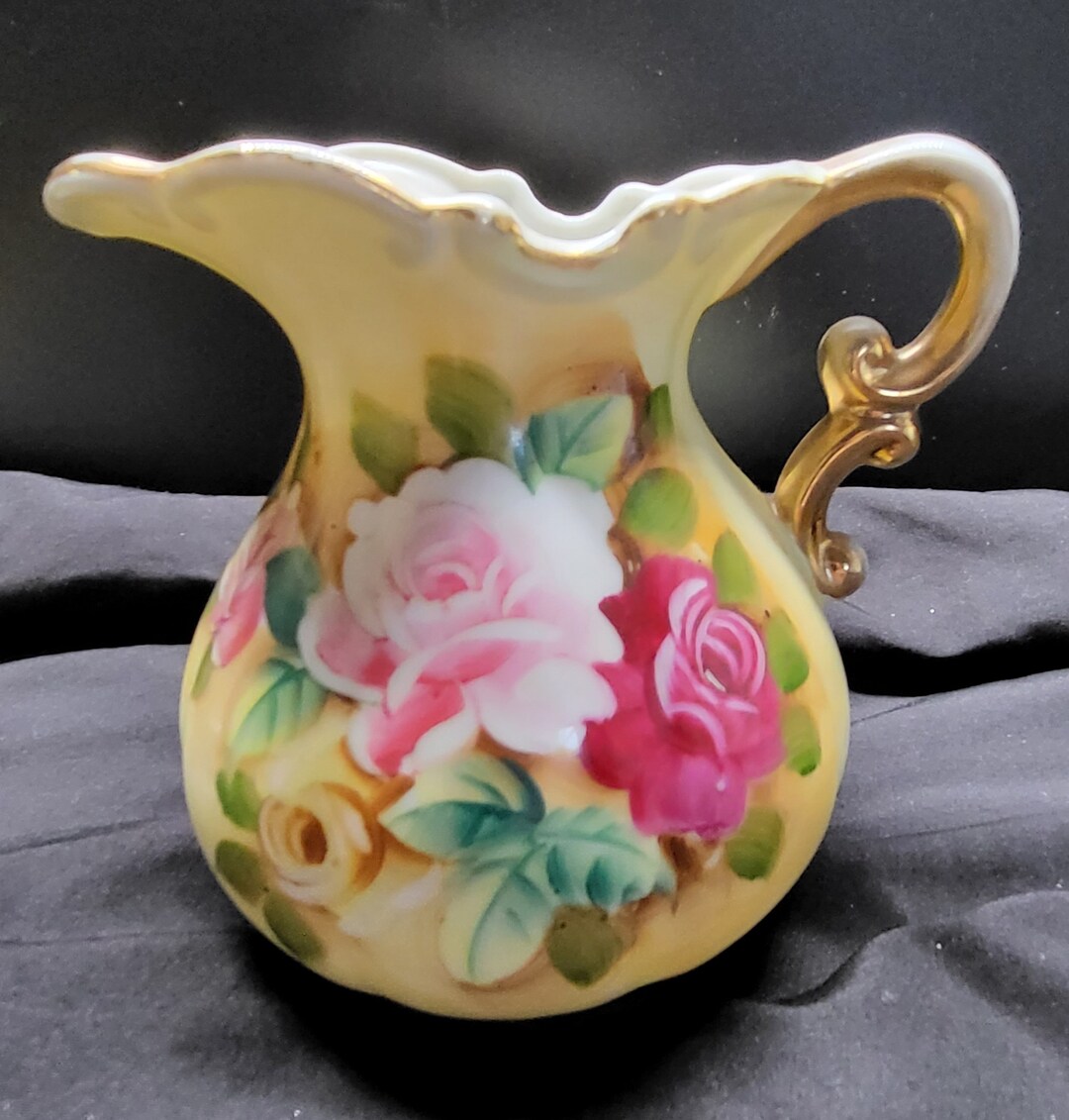Vintage, Lefton Japanese Water Pitcher, White/gold/multicolor Floral ...
