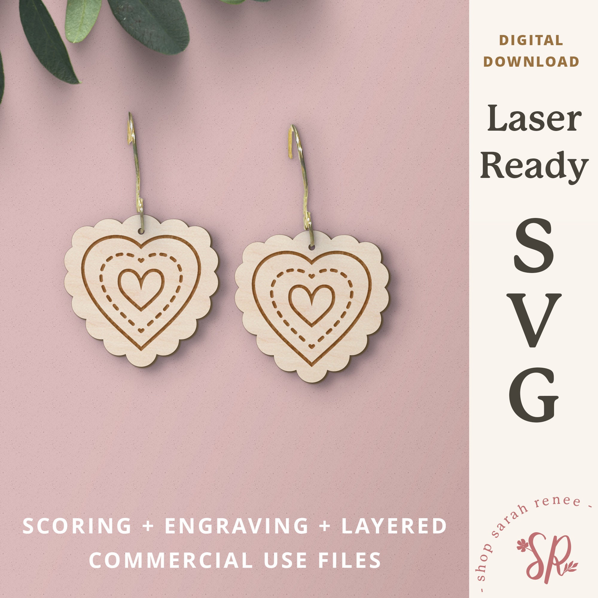 Valentine Heart Earring SVG for Laser - Commercial Use - Scoring ...