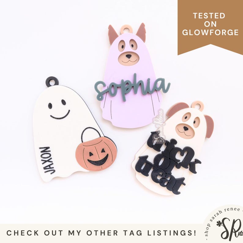 Dog Ghost Name Tag SVG Bundle, Laser Cut Acrylic Bag Tag File ...