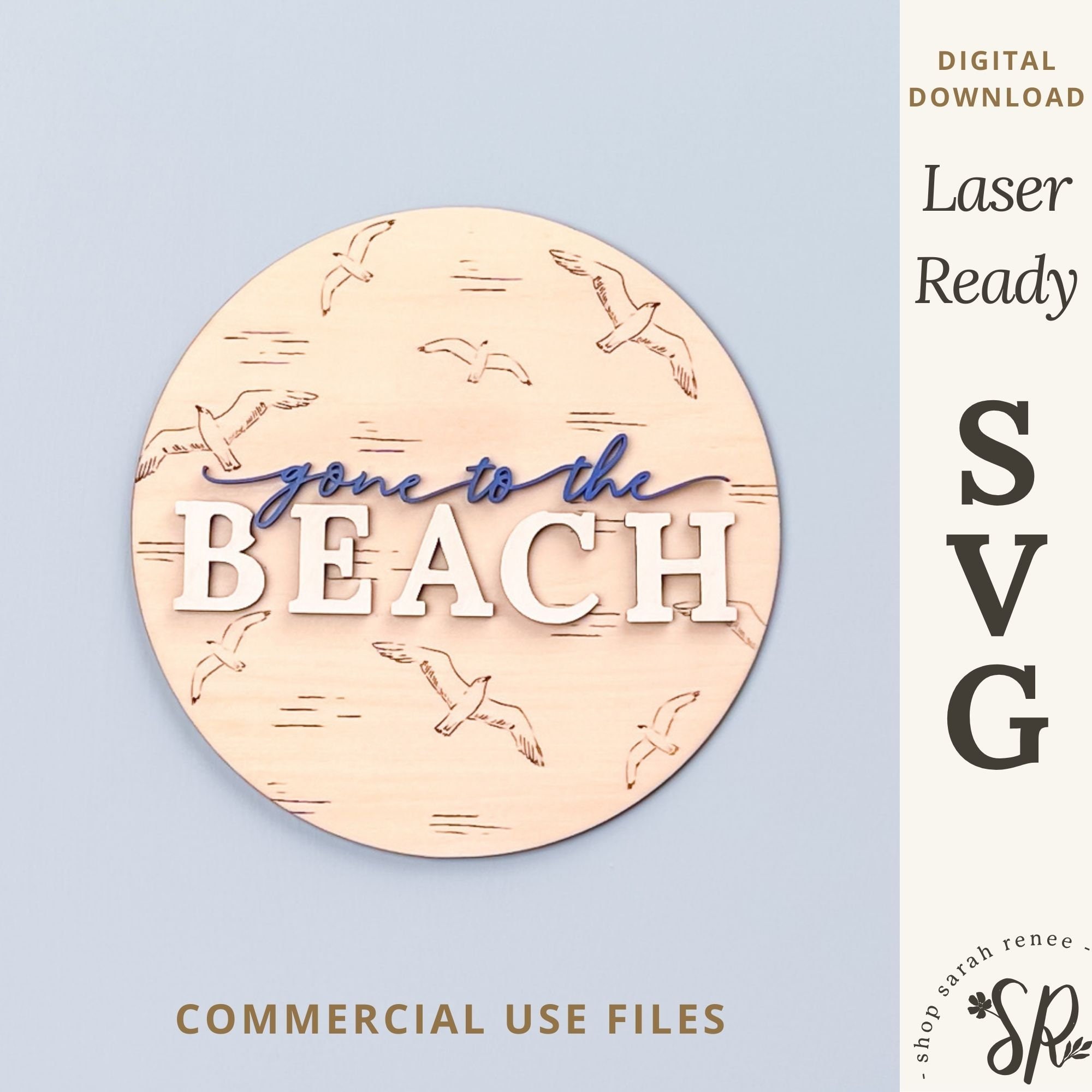 Seagull Beach Door Hanger Laser Cut File, Summer Round Sign Laser SVG ...