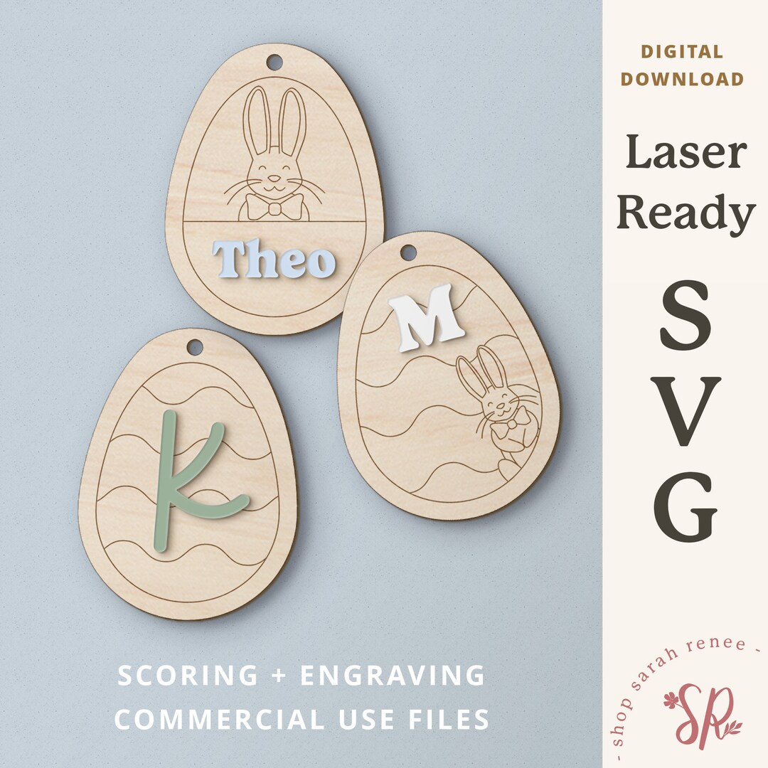 Bowtie Bunny Tag SVG - Easter Basket Tag, Glowforge Easter, Easter Egg ...
