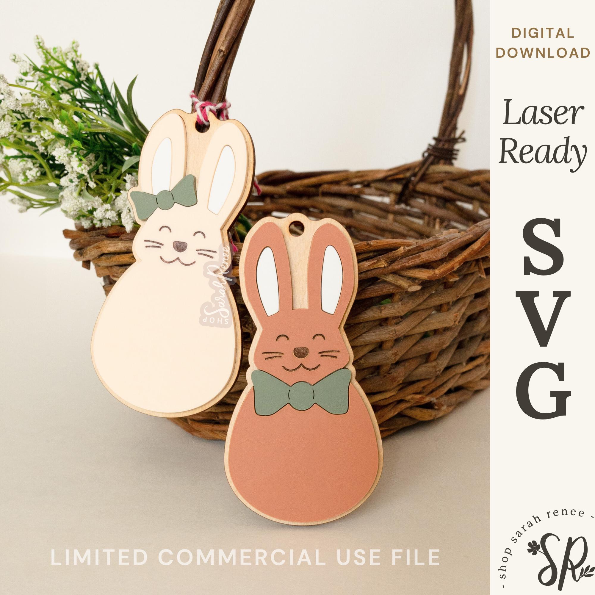 Easter Bunny Name Tag SVG, Bow Bunny Laser Cut File, Acrylic Easter Tag ...