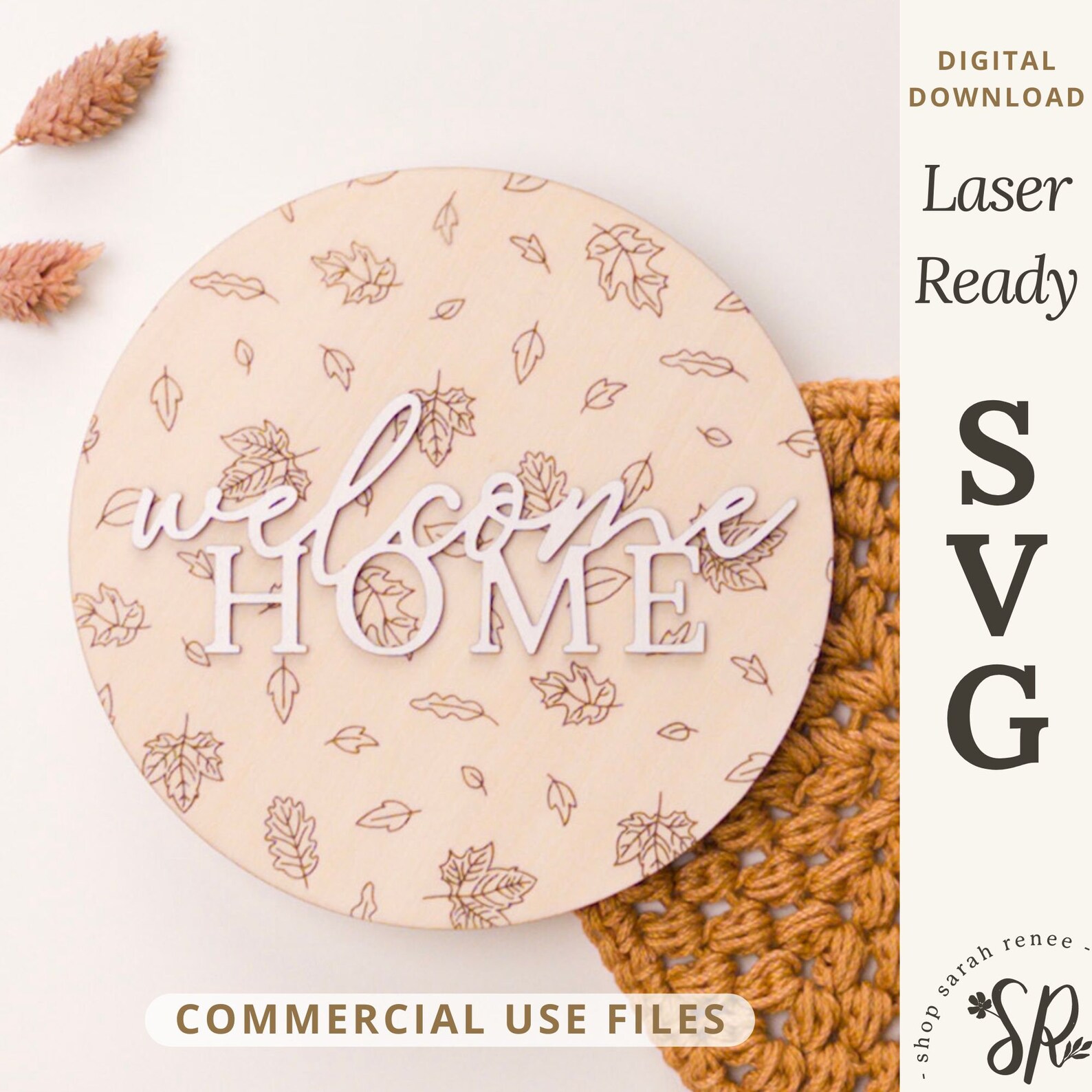 Fall Leaf Round Sign Laser Cut File, Autumn Door Hanger Glowforge SVG ...