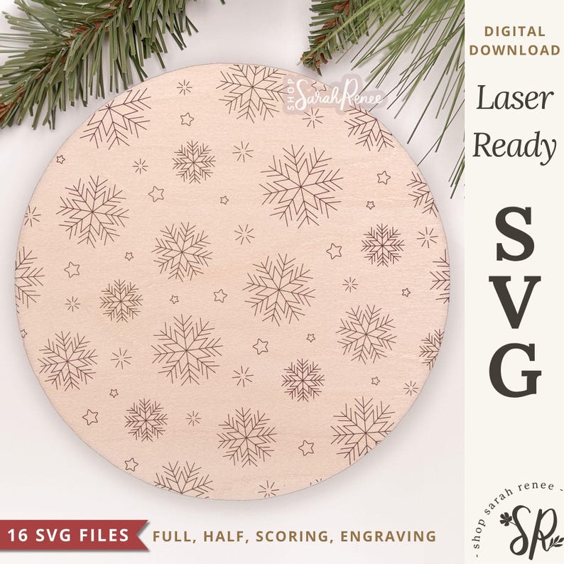 Snowflake Laser Sign SVG Bundle, Round Holiday Glowforge File ...