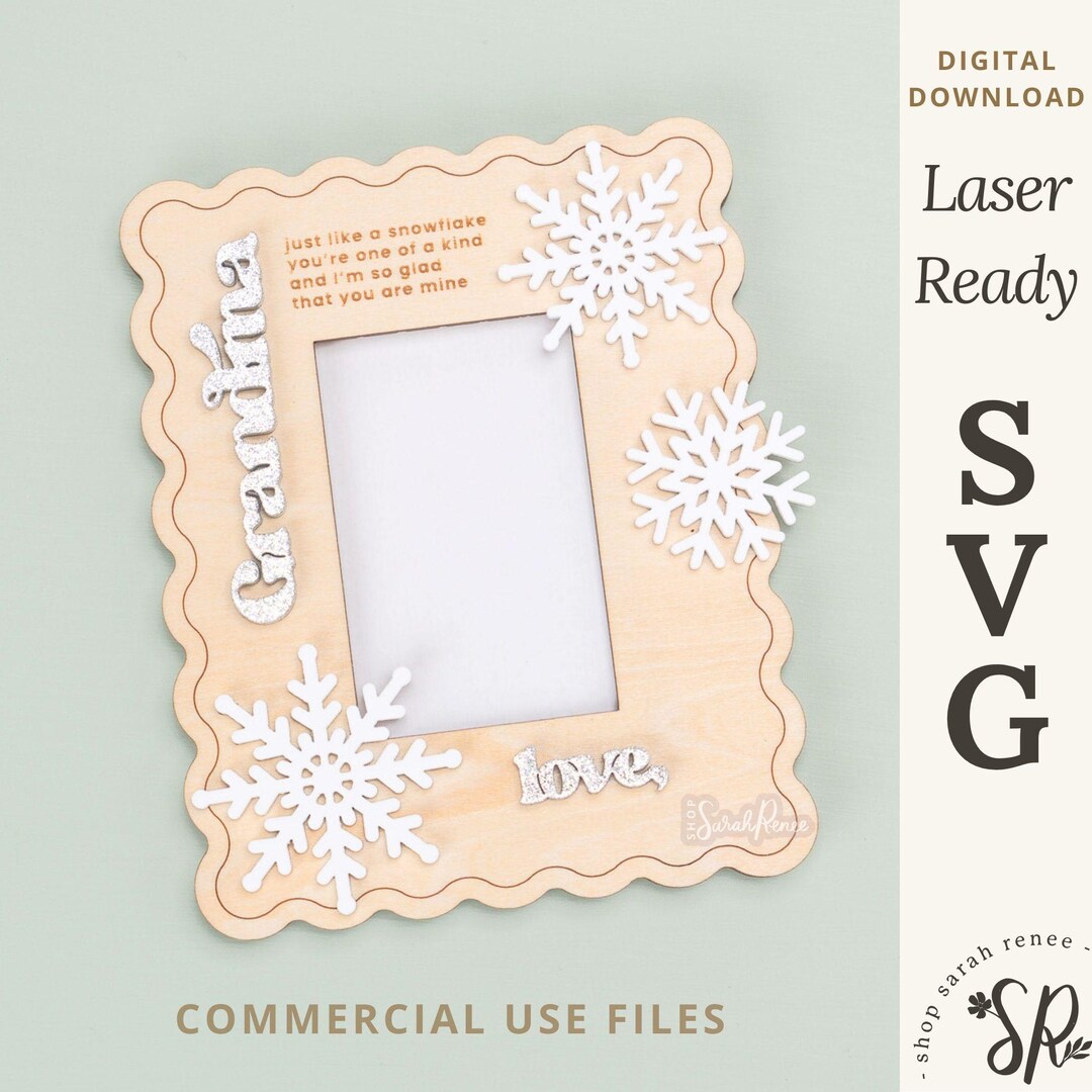 Scalloped Winter Snowflake Photo Frame Laser File, Christmas Gift ...
