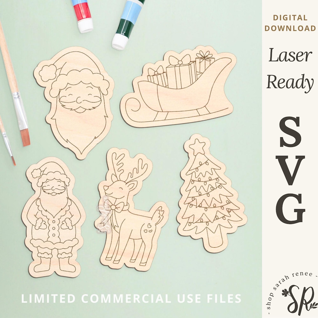 Laser Cut SVG Santa Paint Kit -christmas Coloring Kit for Kids, Santa ...