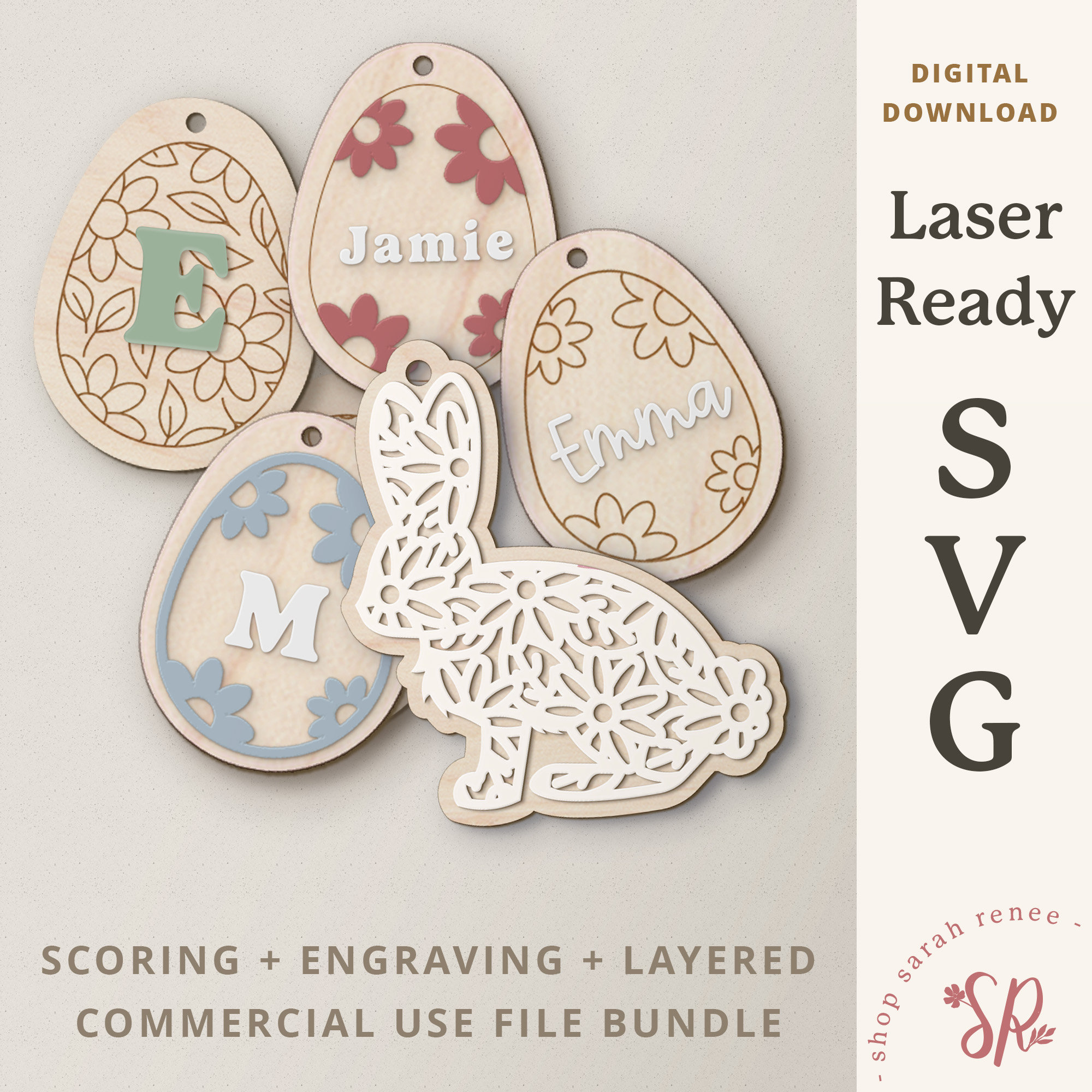 10 Easter Tag Laser Cut File Bundle -commercial Use -SVG for Glowforge ...
