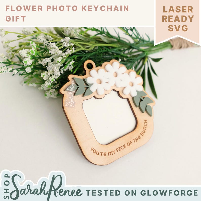 Flower Photo Keychain SVG, Laser Cut Gift for Mom, Mother’s Day ...