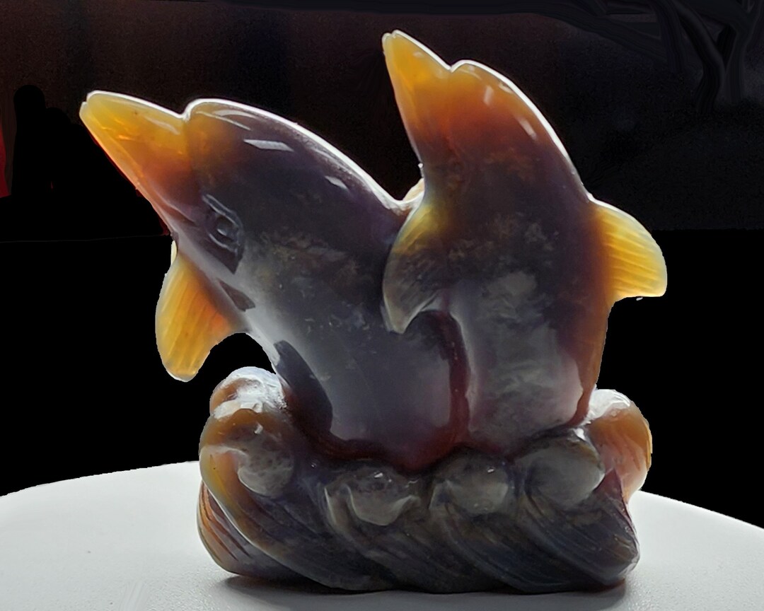 53985.0 - Opal Carving Semi-black Opal Carving Depicting Two Dolphins ...