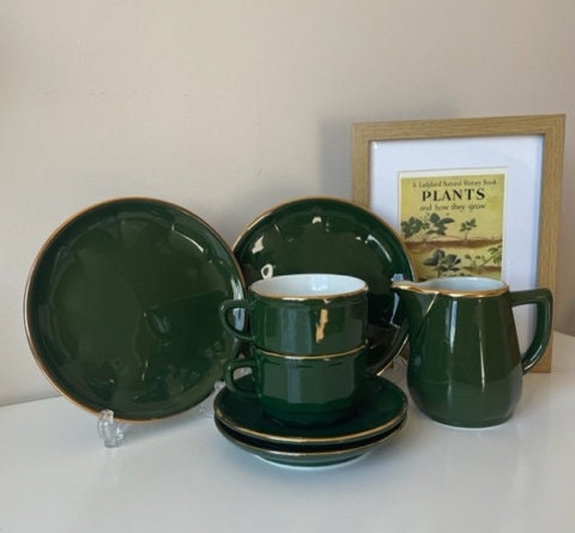 Green Apilco Ware | French Vintage Porcelain | Tea Coffee Cups and ...