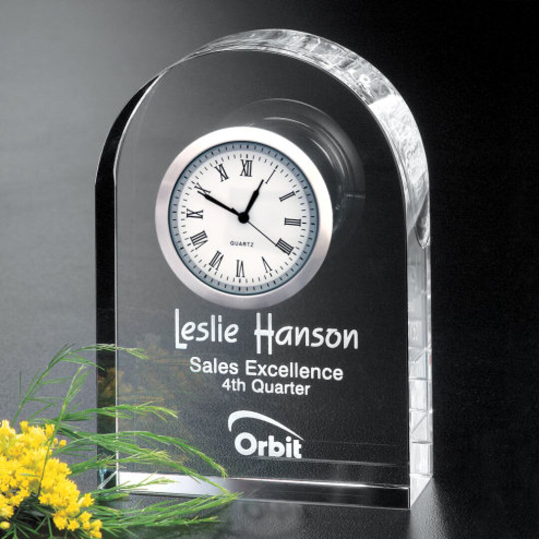 Rutledge Crystal Clock Award | Custom Laser Etched & Engraved Glass ...
