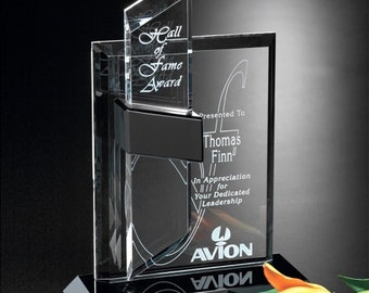 Elliptic Ruby Crystal Award Custom Laser Etched & Engraved Glass Personalized Corporate Employee ...