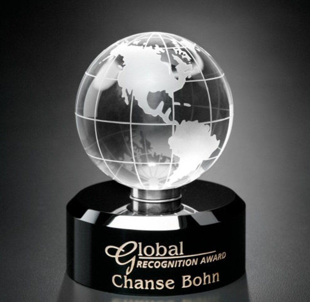 Crystal Motion Globe Award | Custom Etched & Engraved Glass ...