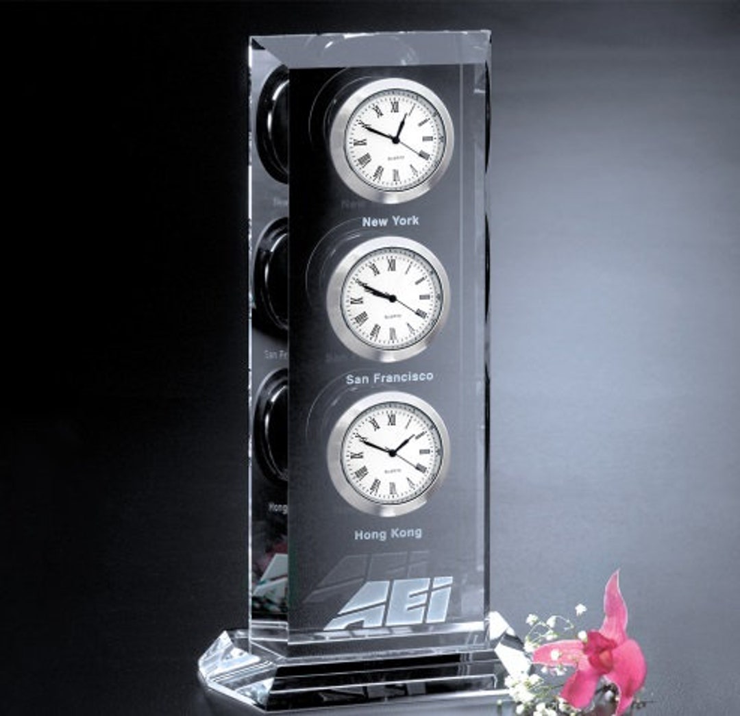 Trilogy Crystal Clock Award | Custom Laser Etched & Engraved Glass ...