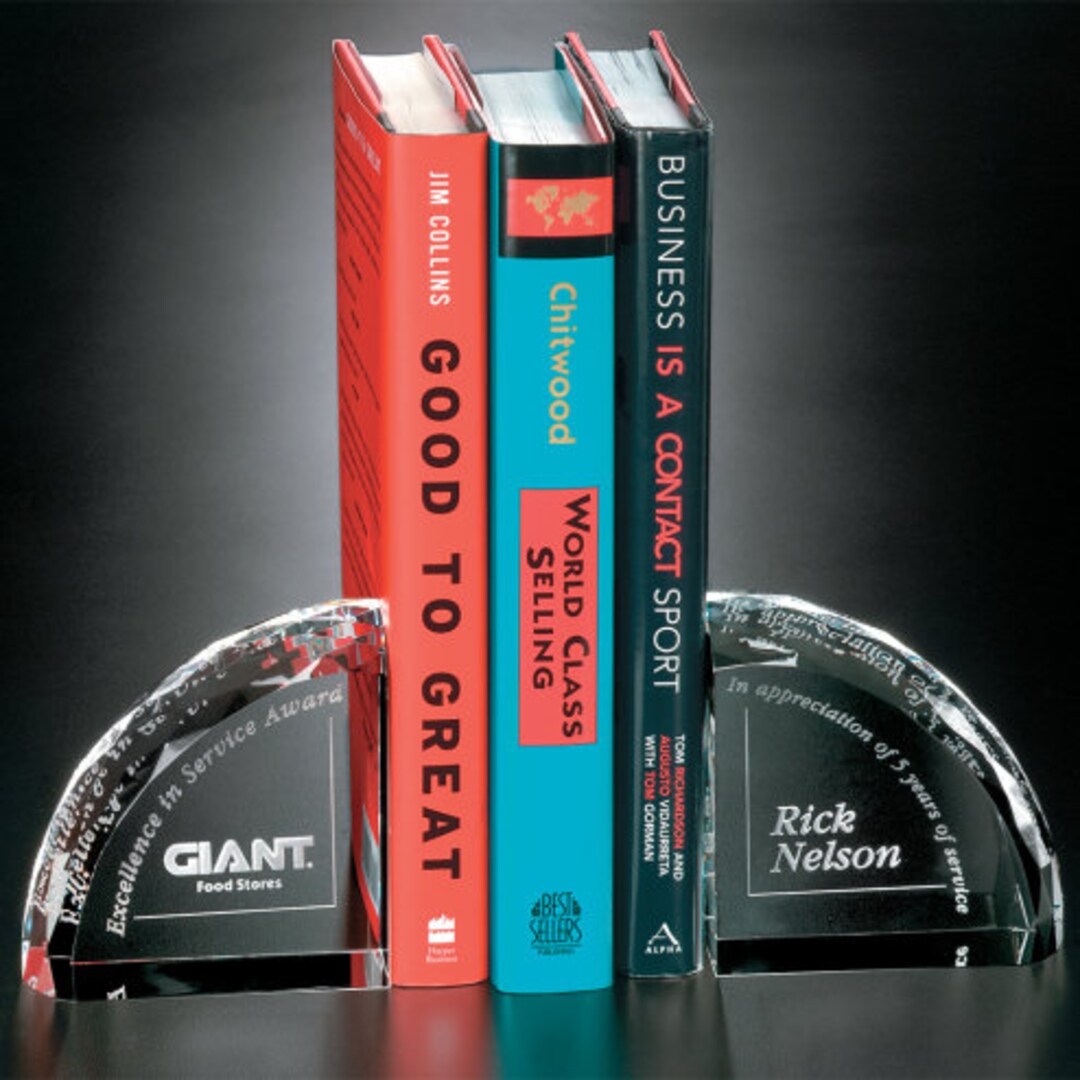 Crystal Arch Bookend Award Custom Etched & Engraved Glass Personalized Corporate Employee ...
