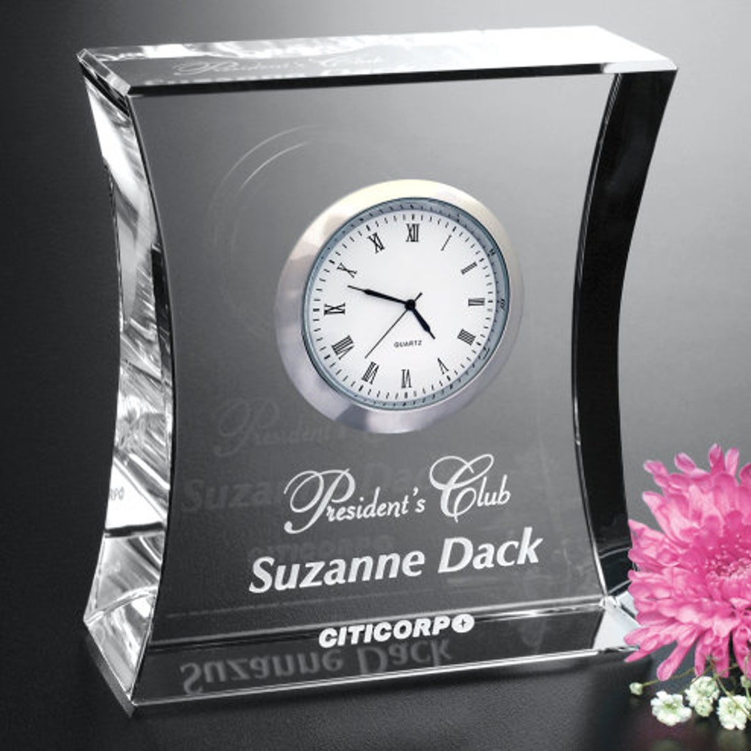 Expectation Crystal Clock Award | Custom Laser Etched & Engraved Glass ...