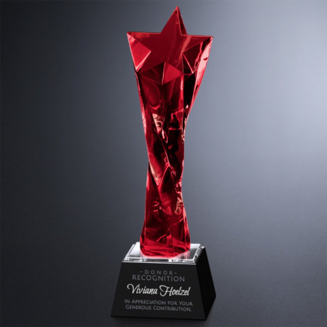 Twisted Ruby Crystal Star Award | Custom Etched & Engraved Glass ...