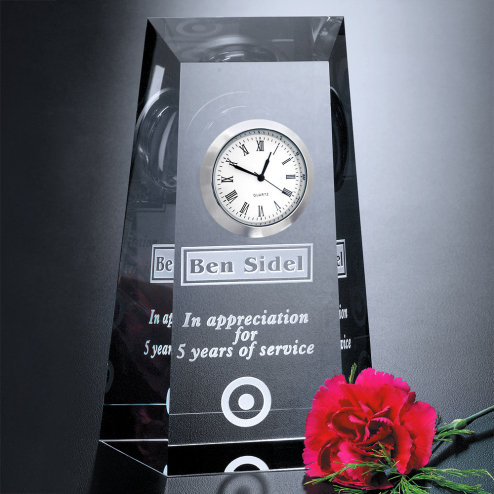 Westchester Crystal Clock Award Custom Laser Etched & Engraved Glass ...
