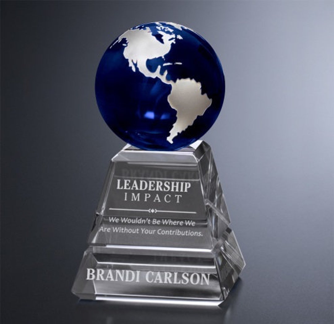 Crystal Explorer Silver Globe Award | Custom Etched & Engraved Glass ...