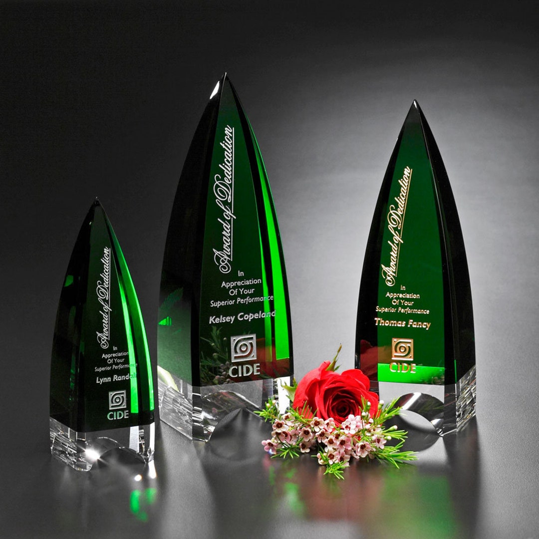 Culmination Emerald Crystal Award | Custom Laser Etched & Engraved ...