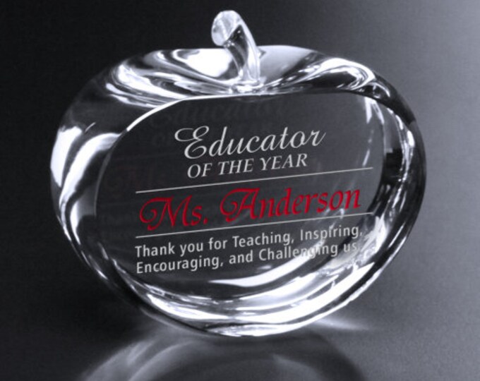 Crystal Apple Paperweight Award | Custom Etched & Engraved Glass ...