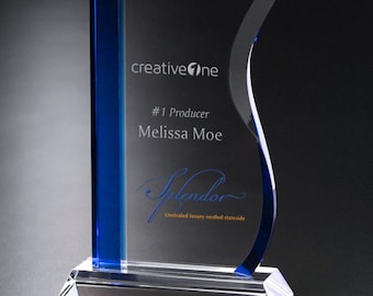Blue Shadow Crystal Award Custom Laser Etched & Engraved Glass ...