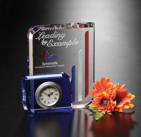 Chesterfield Crystal Clock Award Custom Laser Etched & Engraved Glass ...