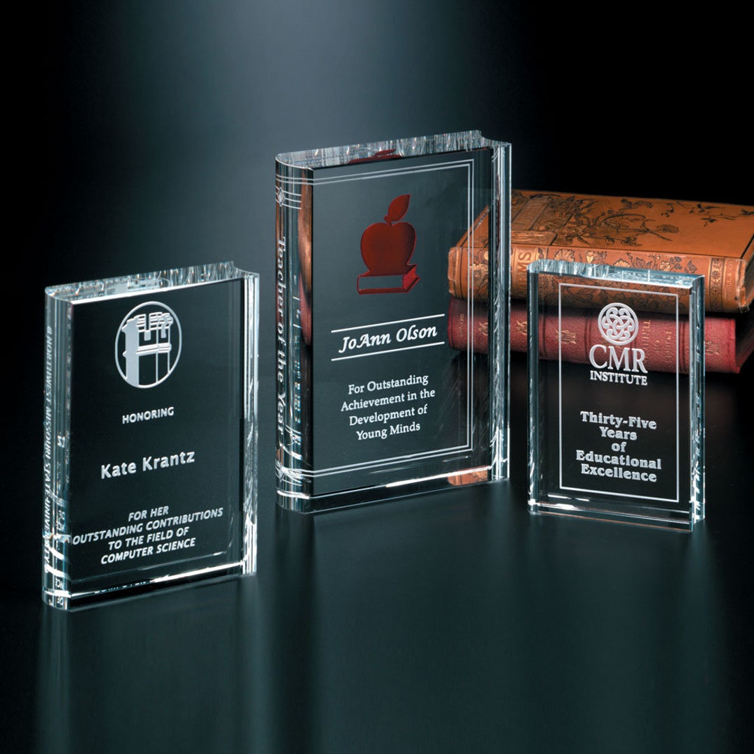 Crystal Book Award | Custom Etched & Engraved Glass | Personalized ...