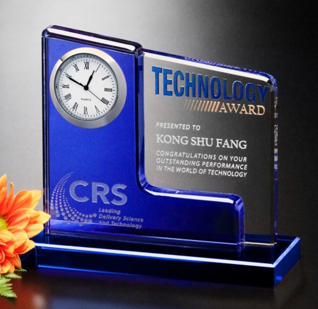 Oxford Crystal Clock Award | Custom Laser Etched & Engraved Glass ...