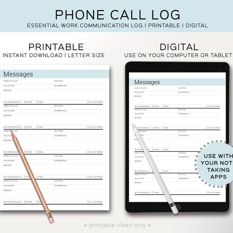 Call Log Template - Etsy