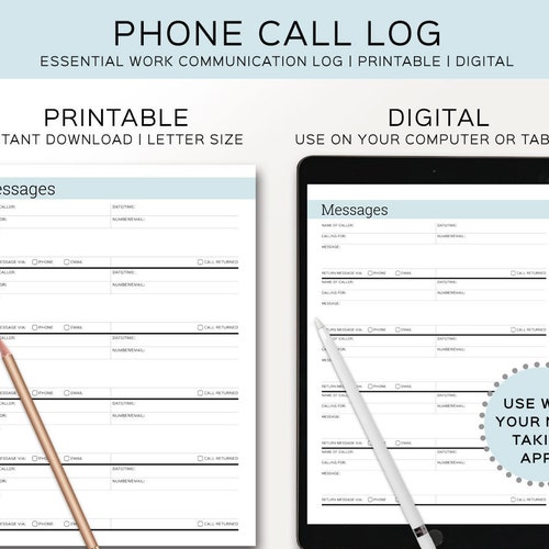 Missed Call Log Printable Phone Messages Phone Calls to - Etsy